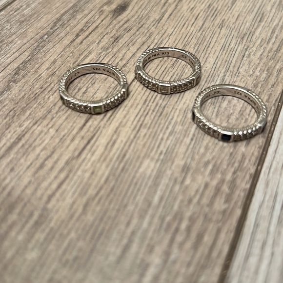 Judith Ripka | Jewelry | Set Of 3 Judith Ripka Stackable Rings Size 6 925 Cz Silvergreenblue ...